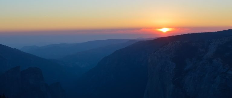 Glacier Point and Sentinel Dome in Yosemite NP. Sunset.